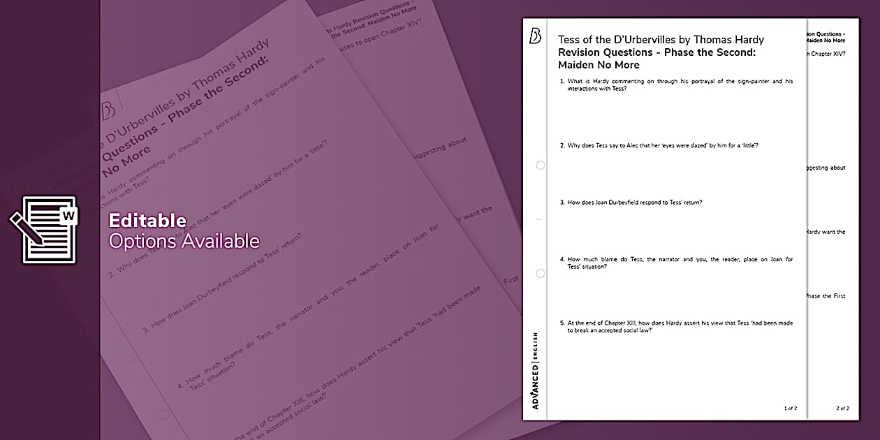 Tess of the D'Urbervilles Questions - Phase the Second