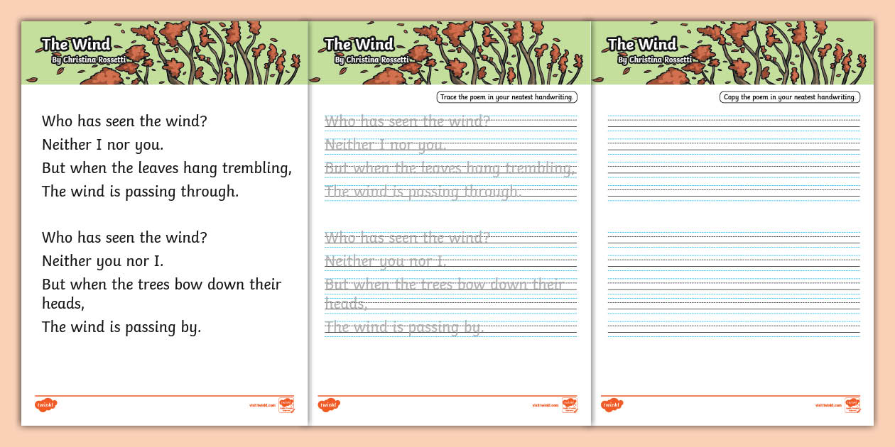 The Wind by Christina Rossetti Handwriting Activity - Twinkl
