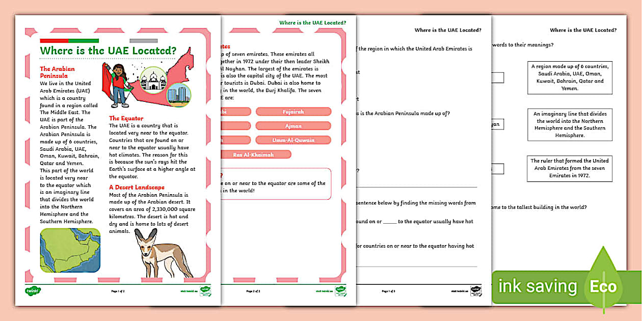 Where is the UAE Located Reading Comprehension - Twinkl