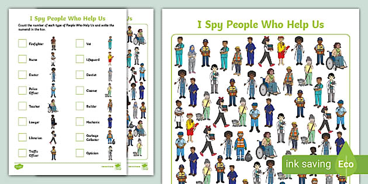 Grade 1 Life Skills - Worksheet: I Spy People who Help Us