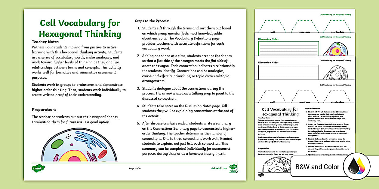 Sixth Grade Science Hexagonal Thinking - Cells - Twinkl