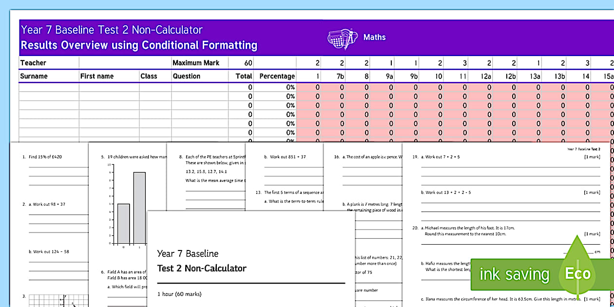 Year 7 Baseline Test 2 with Gap Analysis Spreadsheet