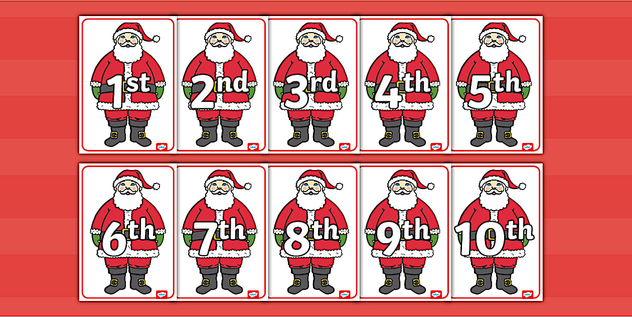 Ordinal Numbers on Santas - Twinkl Primary (teacher made)