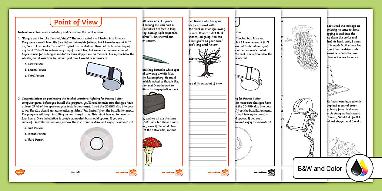 Point of View Worksheet for 6th-8th Grade (teacher made)