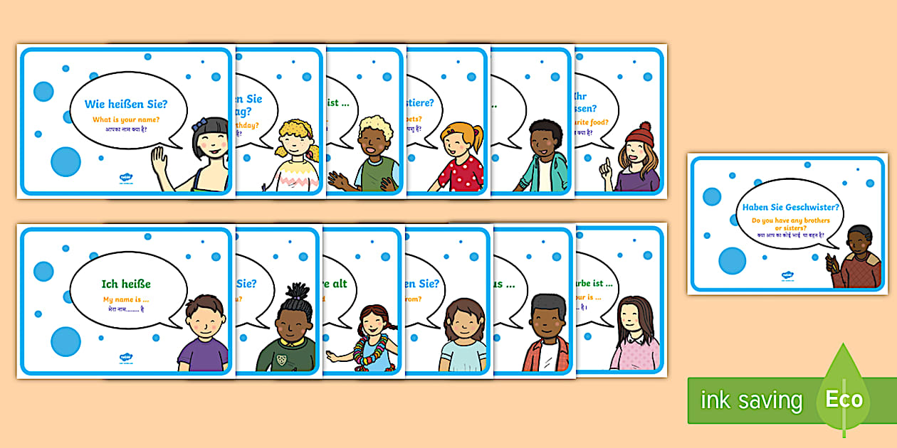 German Basic Phrases Posters English/Hindi