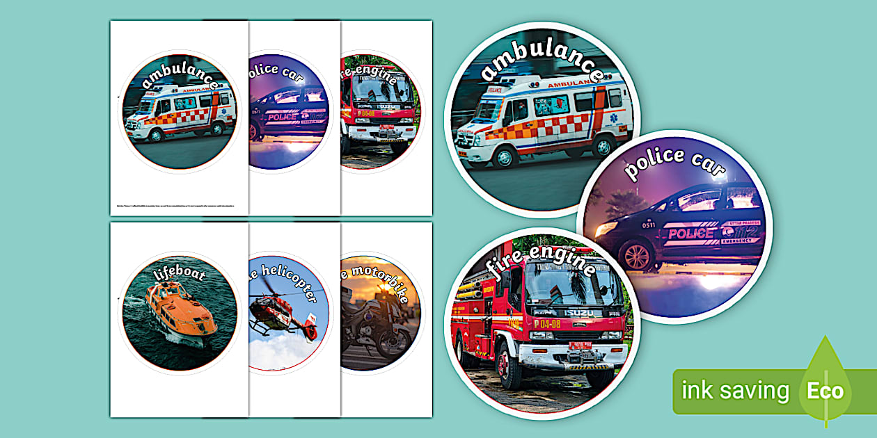 Emergency Services Vehicles Display Circle Photo Cut-Outs