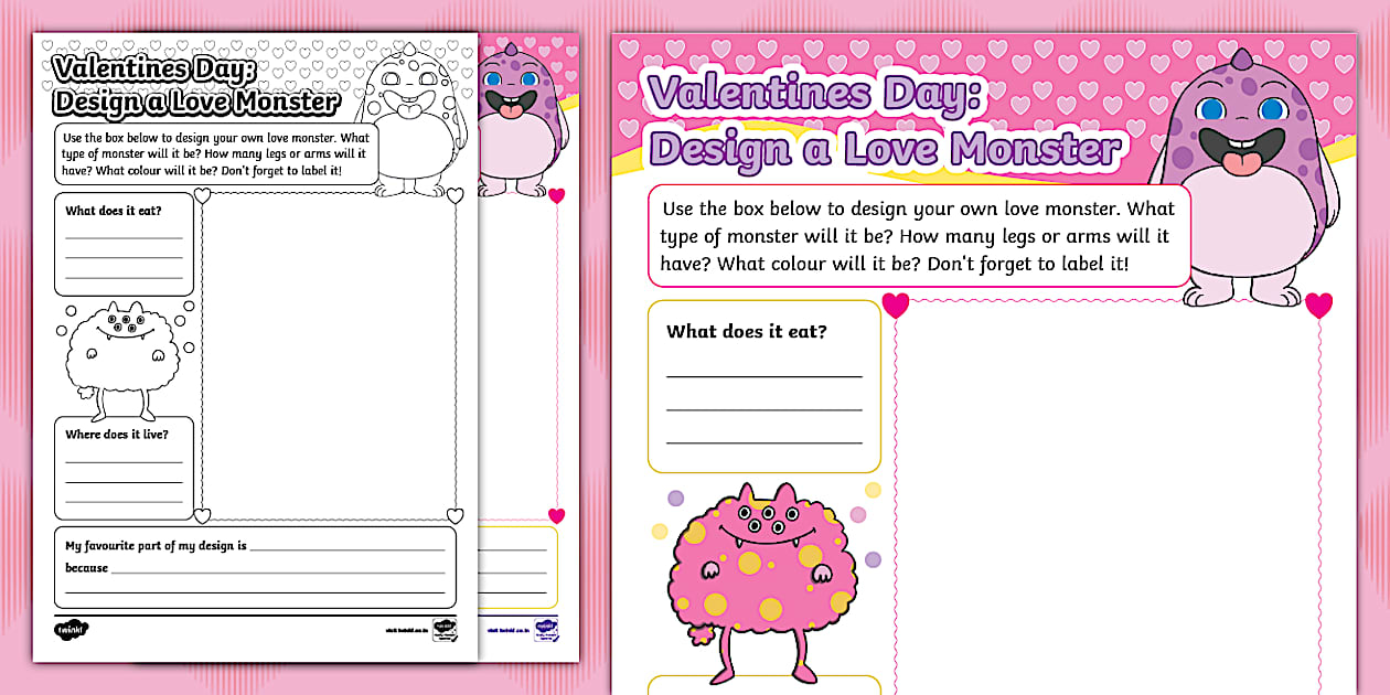 Valentines Day: Design a Love Monster Worksheet - Twinkl