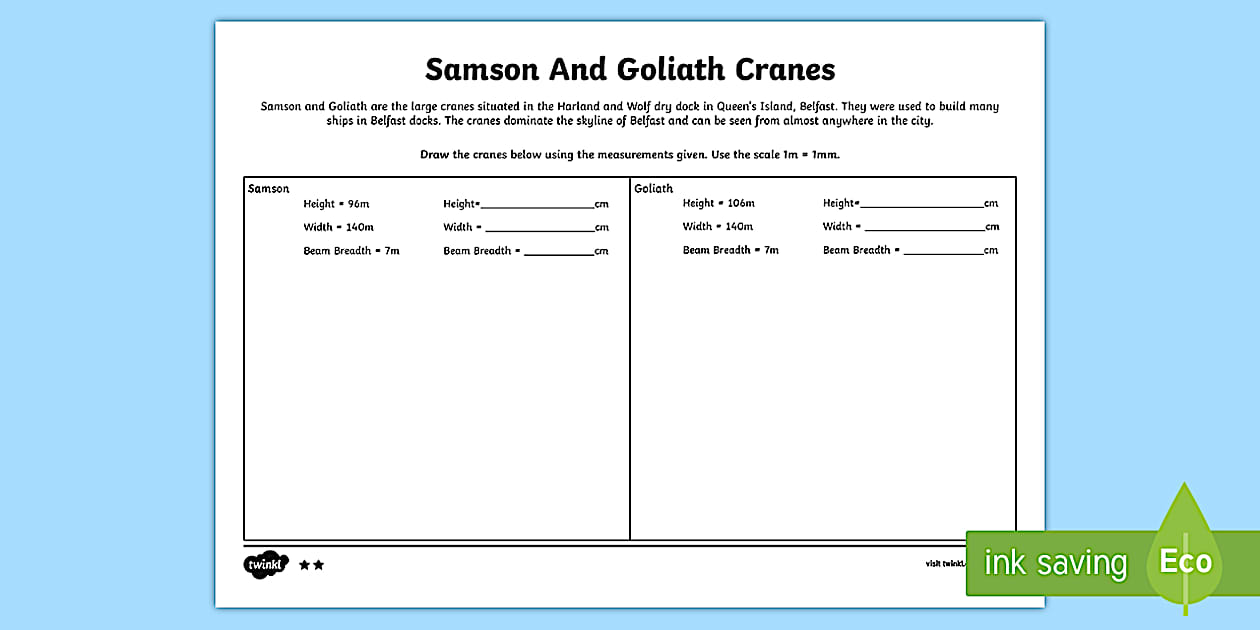 Samson and Goliath Measure and Draw Differentiated Worksheet / Worksheets