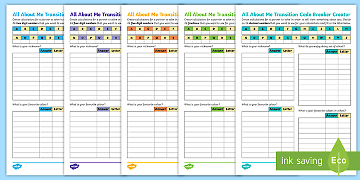 Editable KS2 All About Me Transition Code Breaker Creator Worksheet