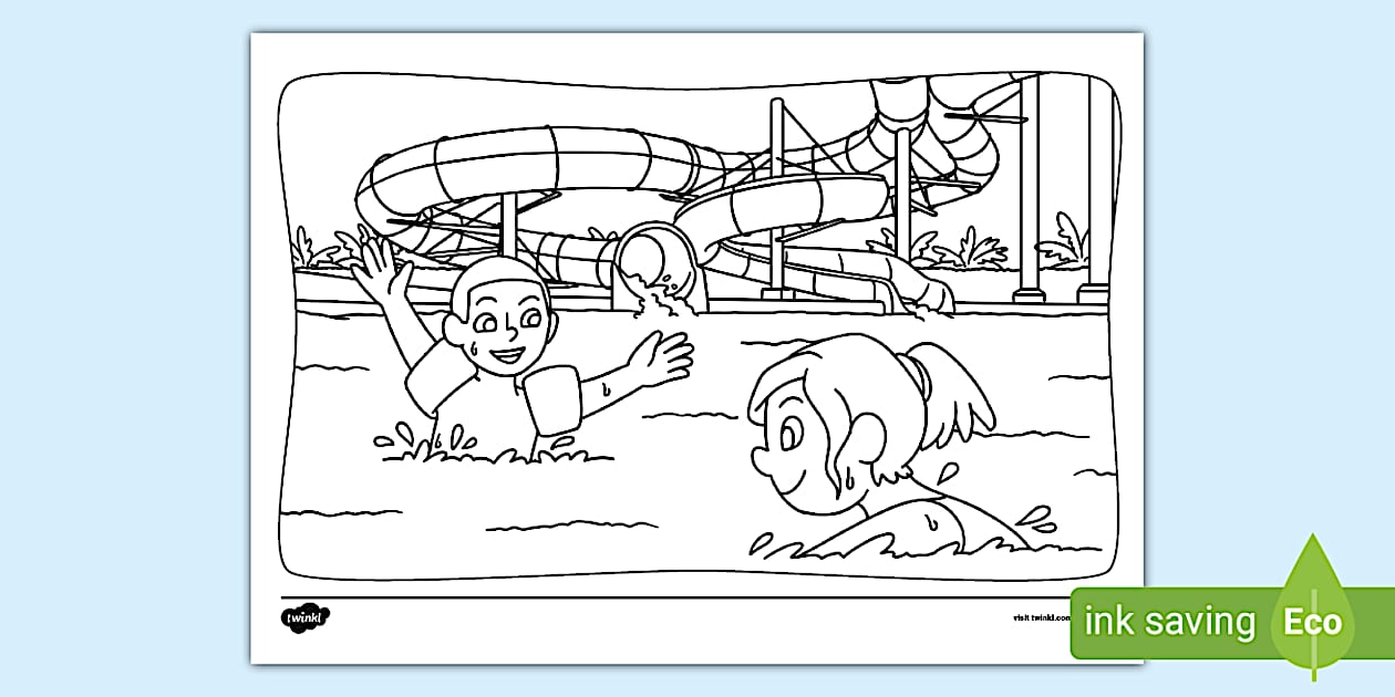 Water Park Colouring Page (teacher made) - Twinkl