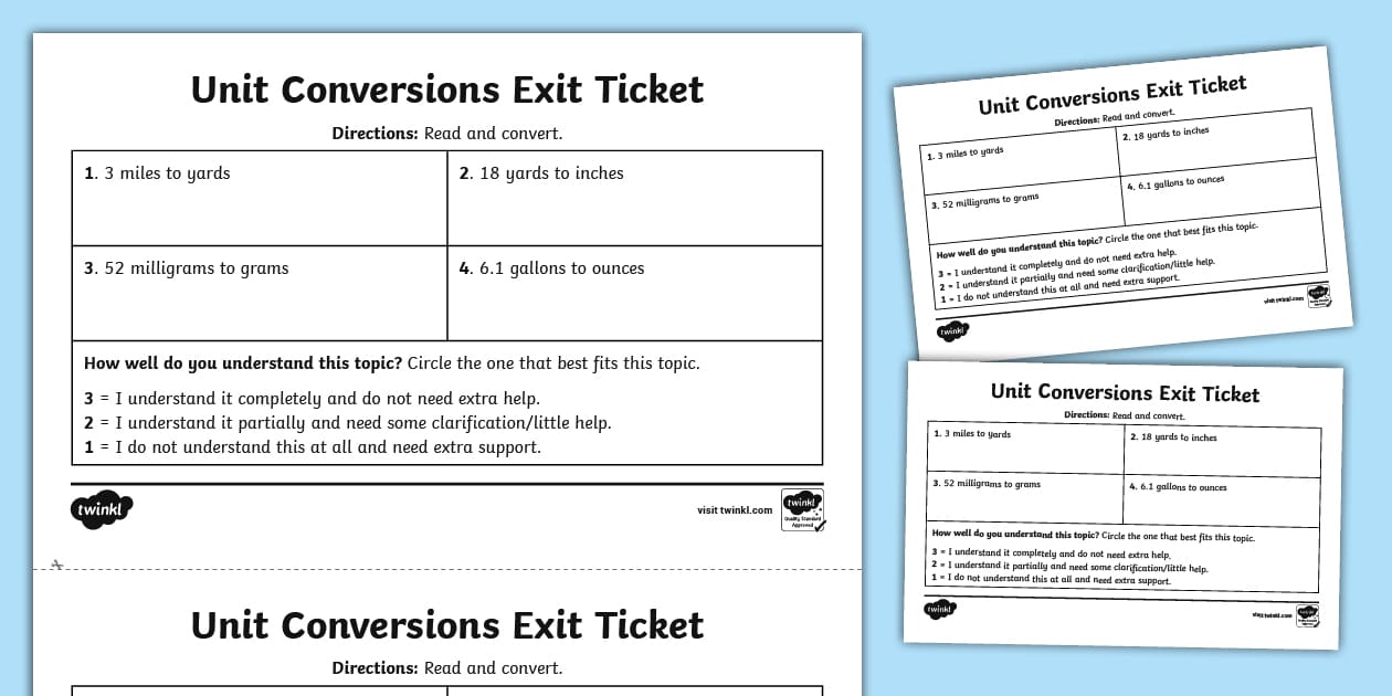 Seventh Grade Unit Conversions Exit Ticket (teacher made)