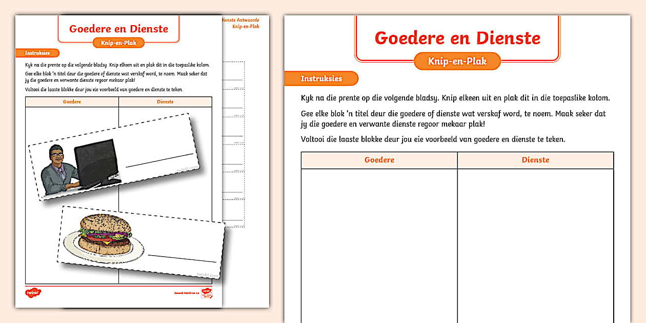 Goedere en Dienste Knip-en-Plak Werkblad (Teacher-Made)