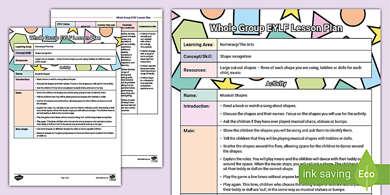Musical Shapes EYLF Lesson Plan Adult Guidance - Twinkl