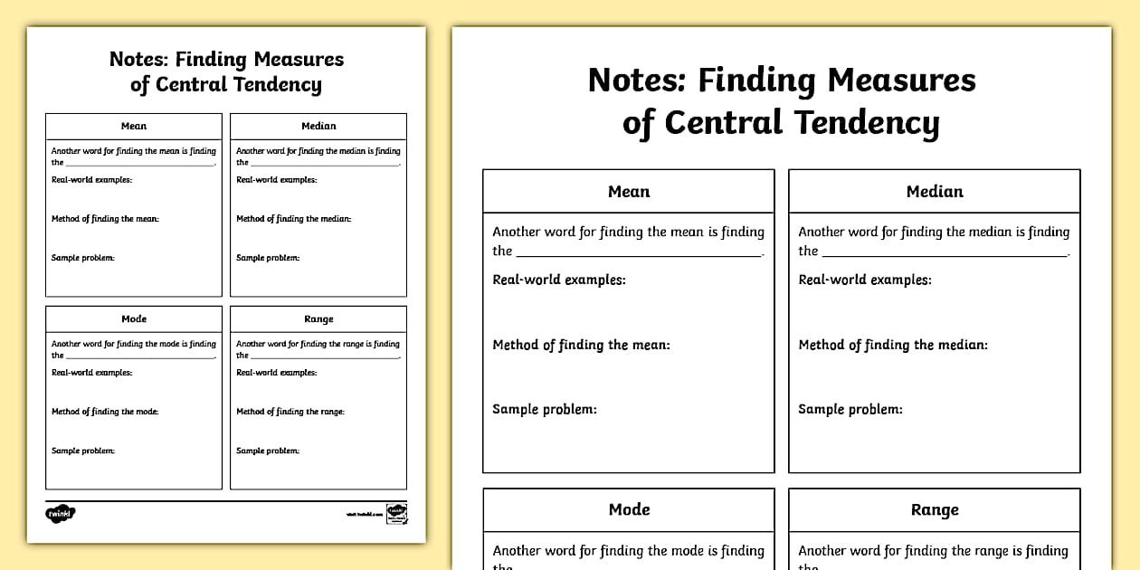 Finding Measures of Central Tendency Note-Taking Worksheet