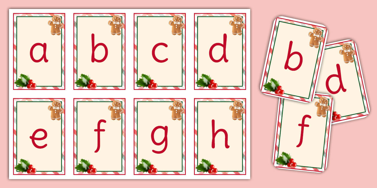 Gingerbread Christmas Themed Lower-Case Alphabet Flashcards