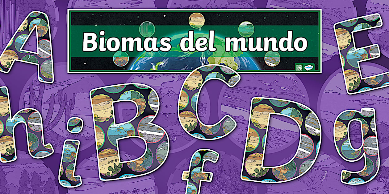 Banner sobre biomas del mundo, con el abecedario.