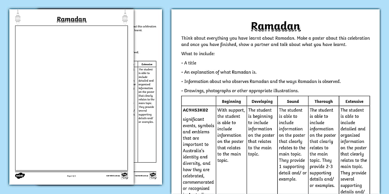 Ramadan Poster Worksheet for Significant Events - Twinkl