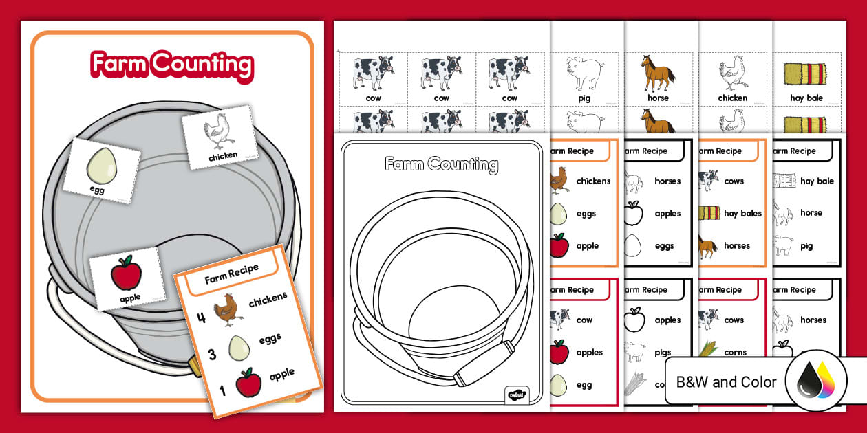 Farm Counting Recipe Activity Cards for PK-K (teacher made)