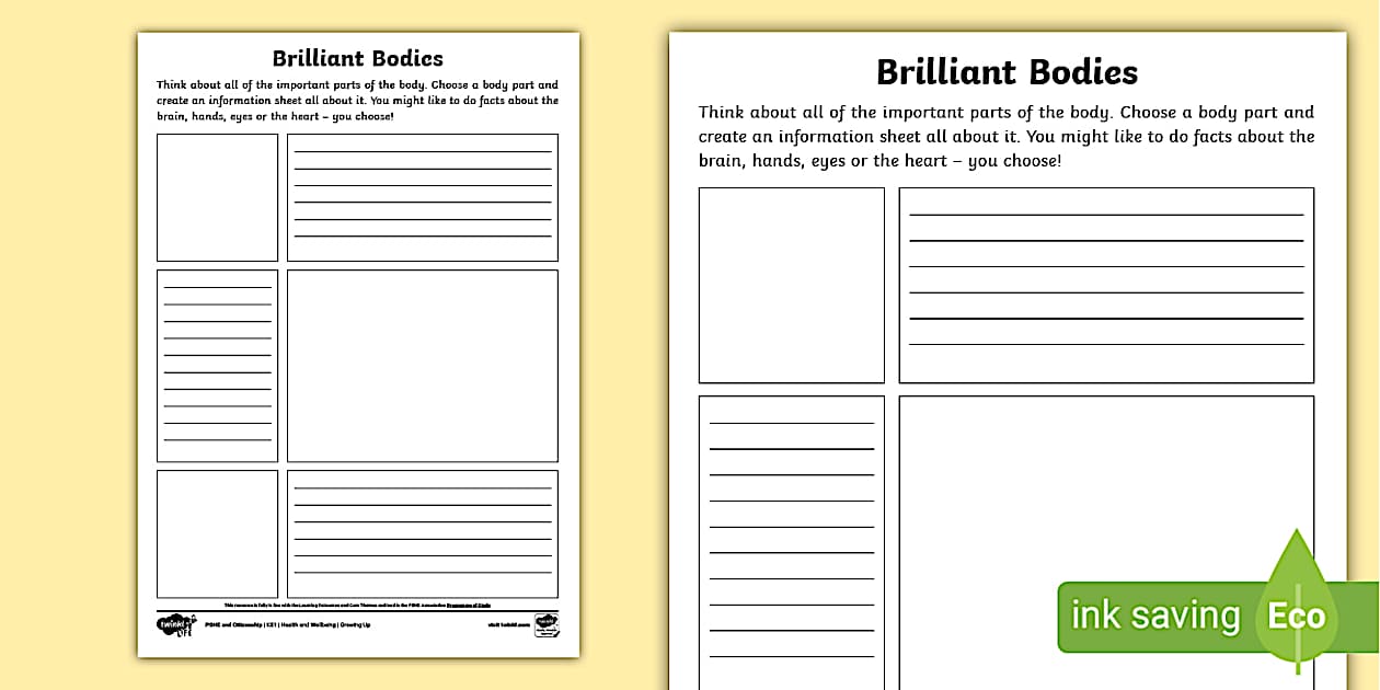 Growing Up KS1 Brilliant Bodies Activity Sheet - Twinkl
