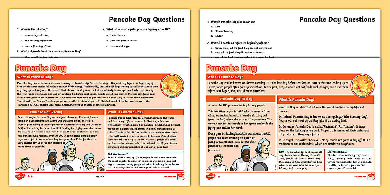 Pancake Day Facts for Kids - Pancake Day Fact File - Twinkl