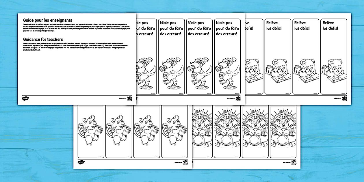 Bookmarks Growth Mindset Canadian Animals French
