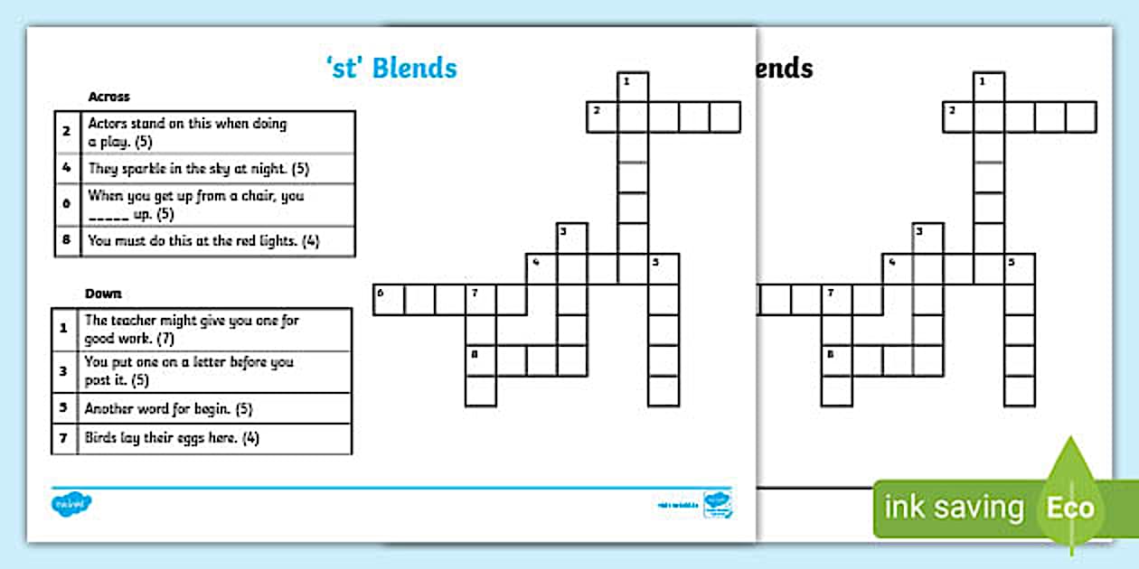'st' blends crossword (teacher made) - Twinkl