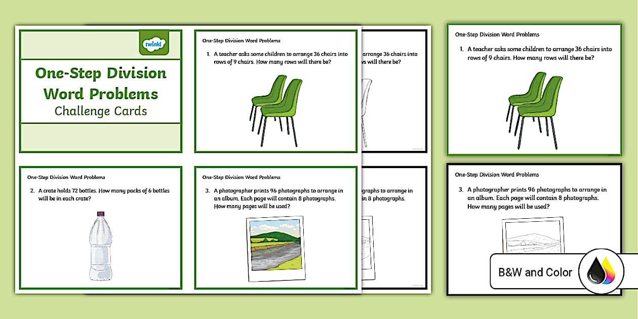 One-Step Division Word Problems Challenge Cards - Twinkl