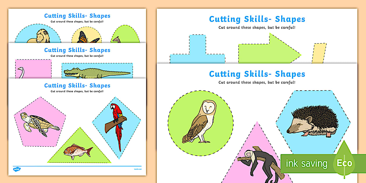 Editable Cutting Skills Worksheets (Shapes) - Twinkl