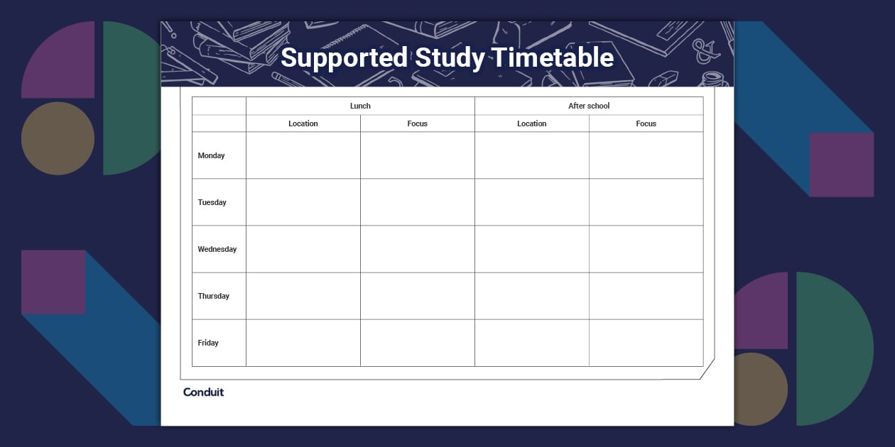 Editable Supported Study Timetable (teacher made) - Twinkl