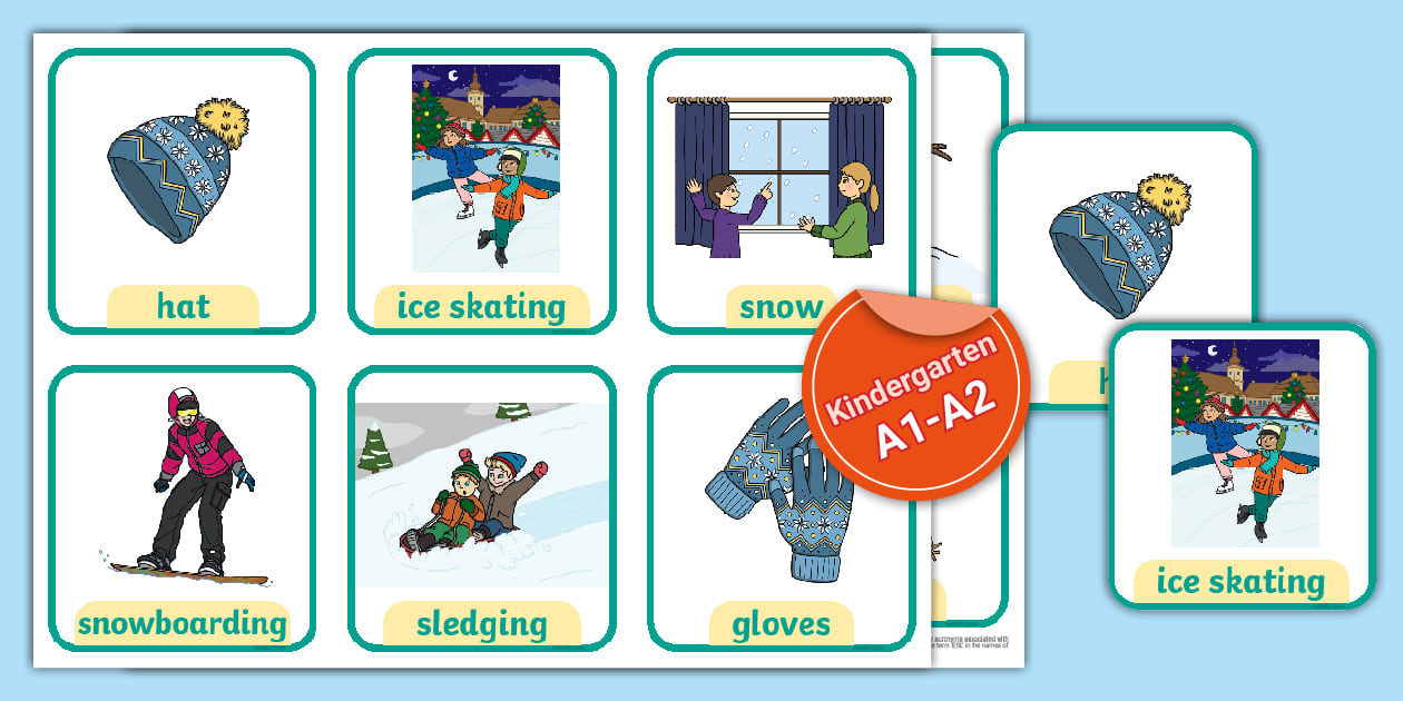 ESL A Day in the Snow Flashcards [Kindergarten, A1-A2]
