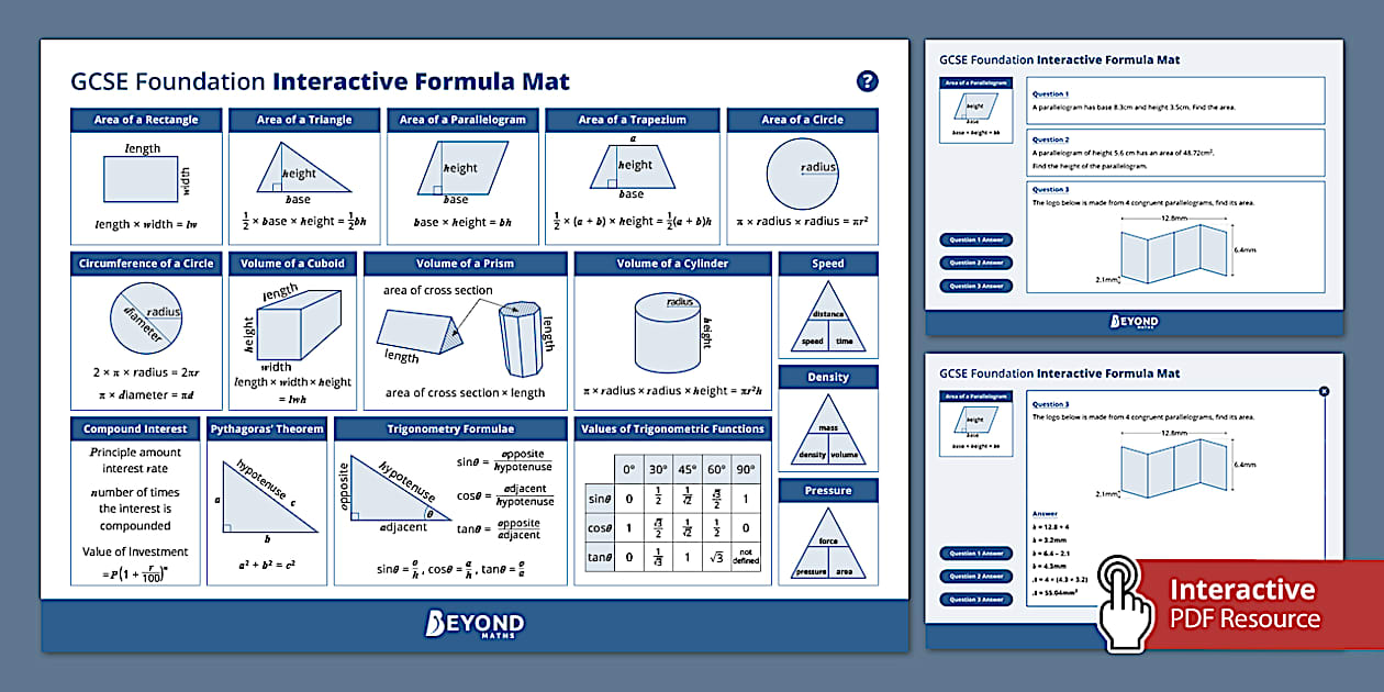 👉 GCSE Foundation Maths Interactive Formulae Mat - Twinkl