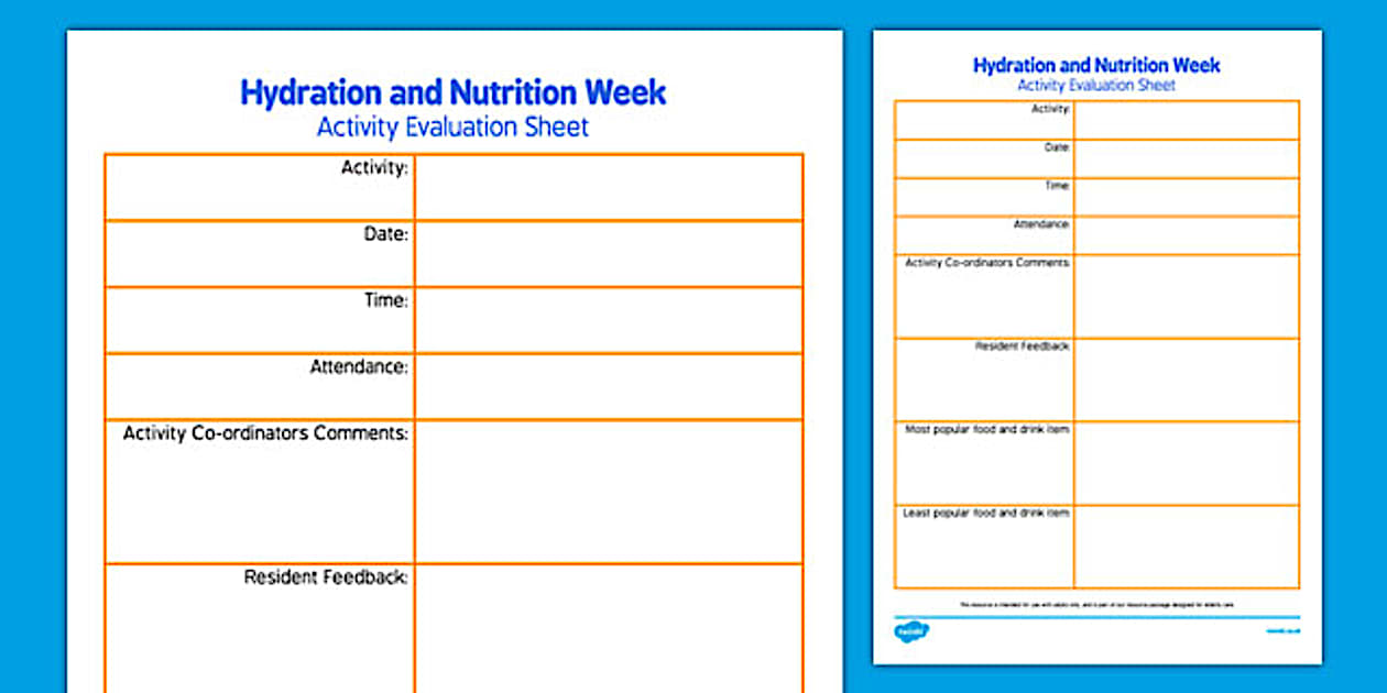 Elderly Care Hydration and Nutrition Week Evaluation Sheet