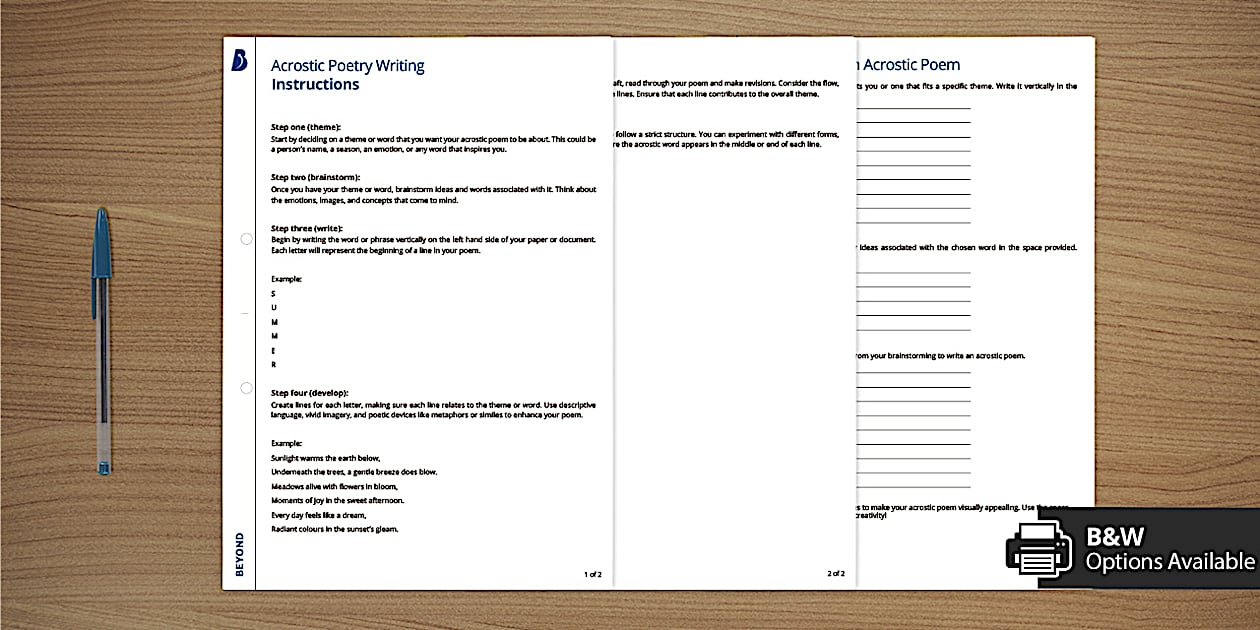 Acrostic Poetry Writing Activity Sheet (Teacher-Made)