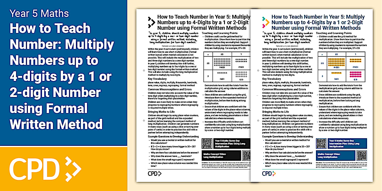 How to Teach Number in Year 5: Multiply Numbers up to 4-Digits by a 1 or