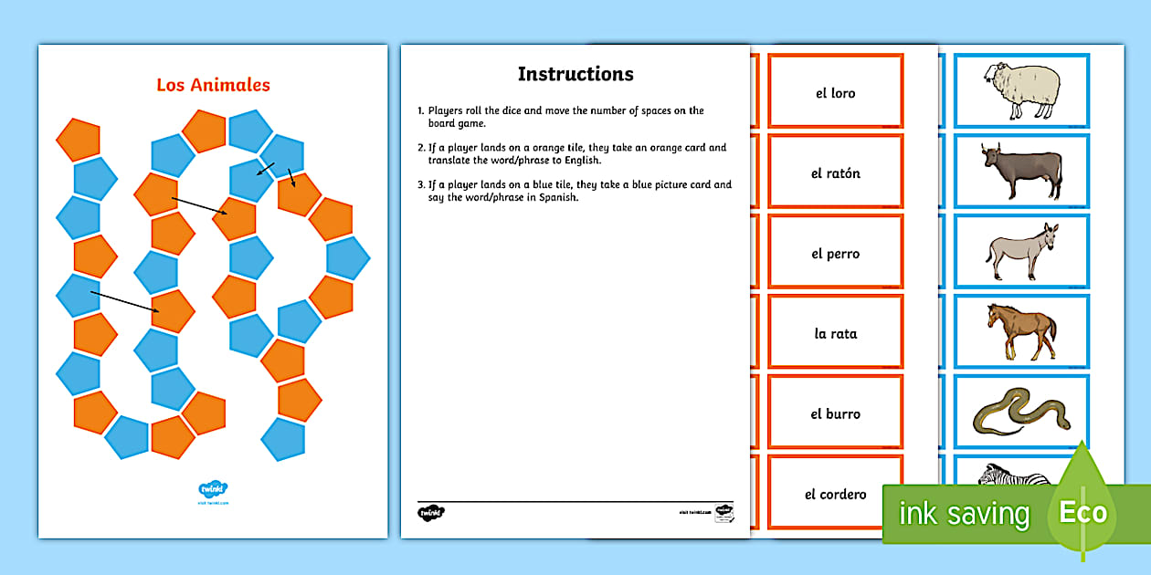 Animals Board Game Spanish (teacher made) - Twinkl