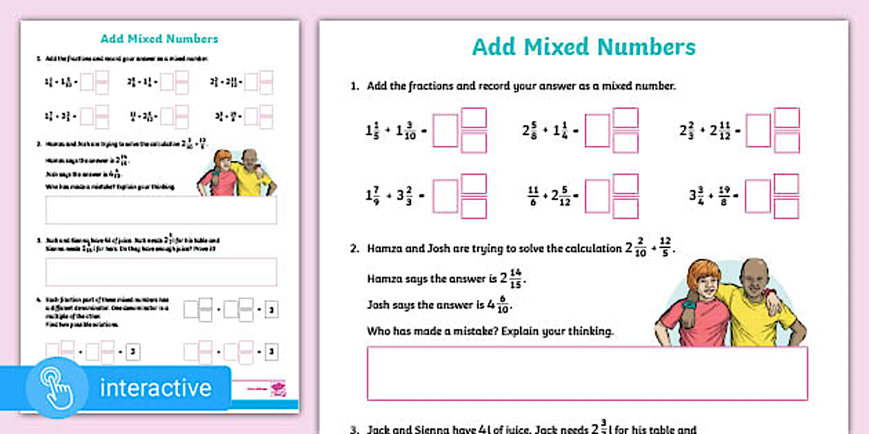 👉 White Rose Supporting Year 5: Adding Mixed Numbers Worksheet