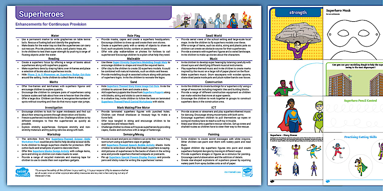EYFS Superheroes Continuous Provision Ideas Pack (Reception)