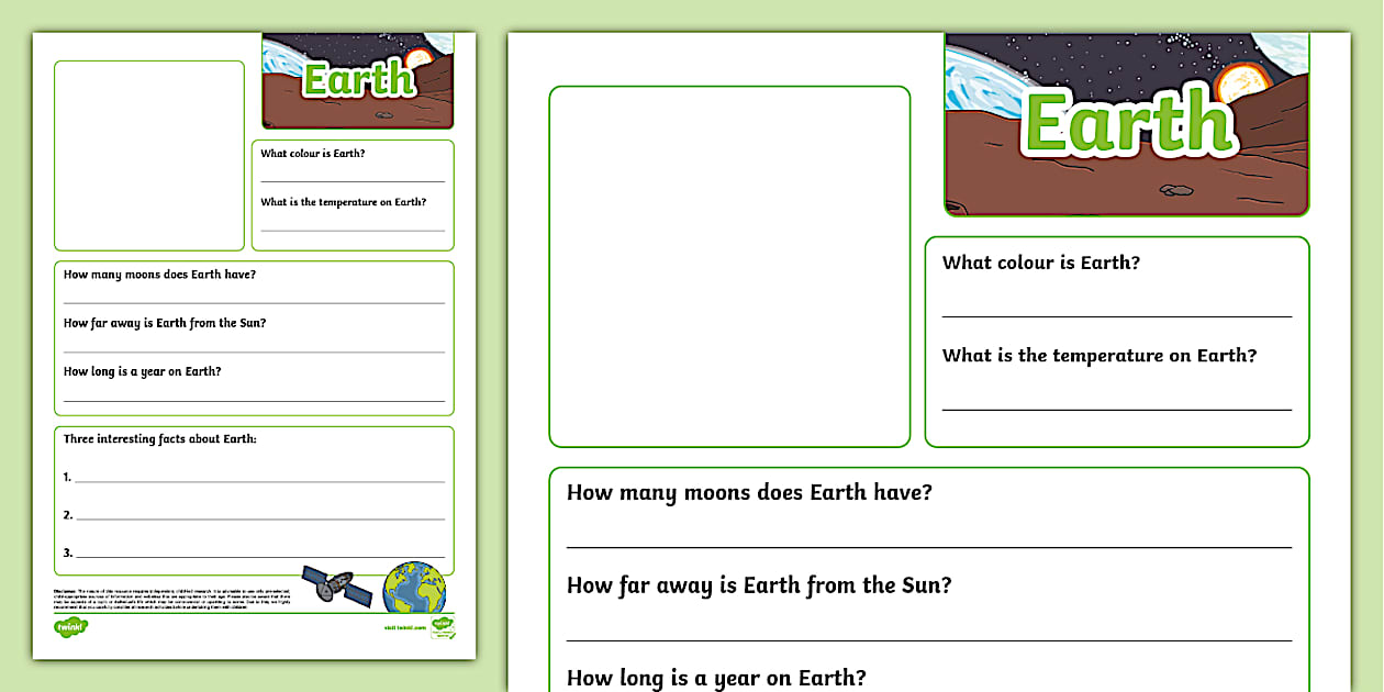 Earth Facts Worksheet (teacher made) - Twinkl