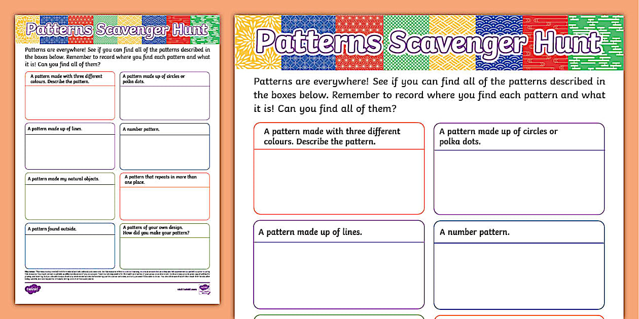 👉 Patterns Scavenger Hunt (l'enseignant a fait) - Twinkl