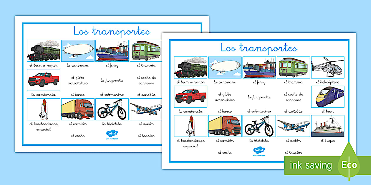 Editable Transport Word Mat Spanish (teacher made) - Twinkl