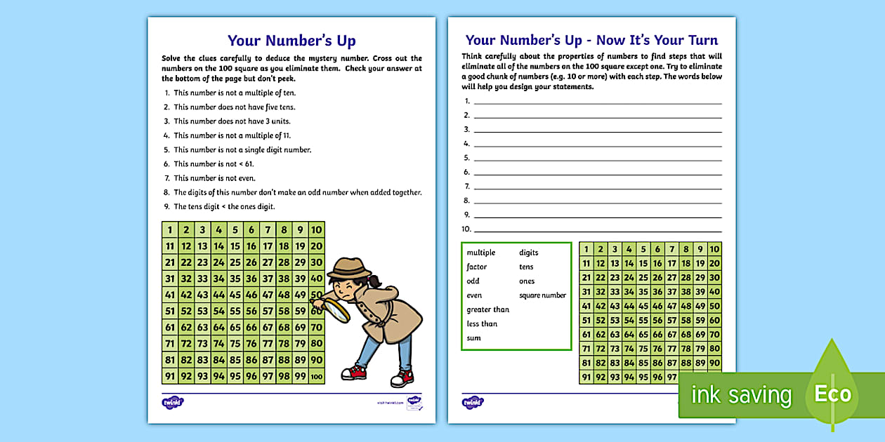 Black and White Your Number's Up Worksheets (teacher made)