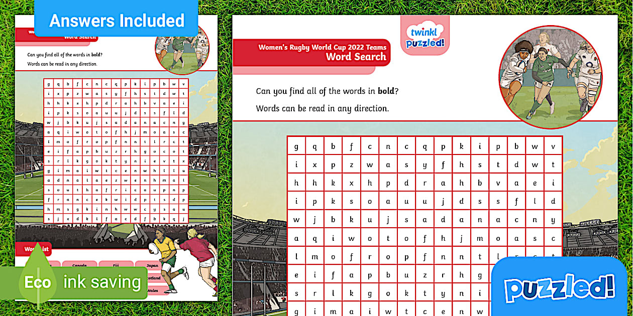 Women's Rugby World Cup 2022 Teams Word Search - AL - Kids