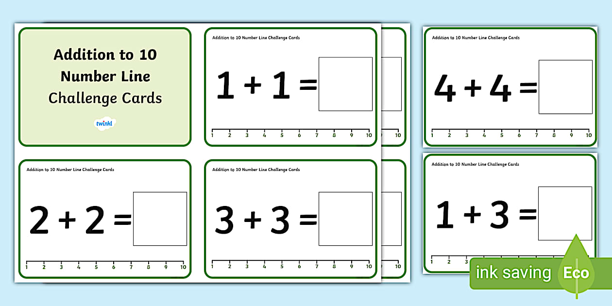 Addition to 10 With a Number Line Challenge Cards - Twinkl