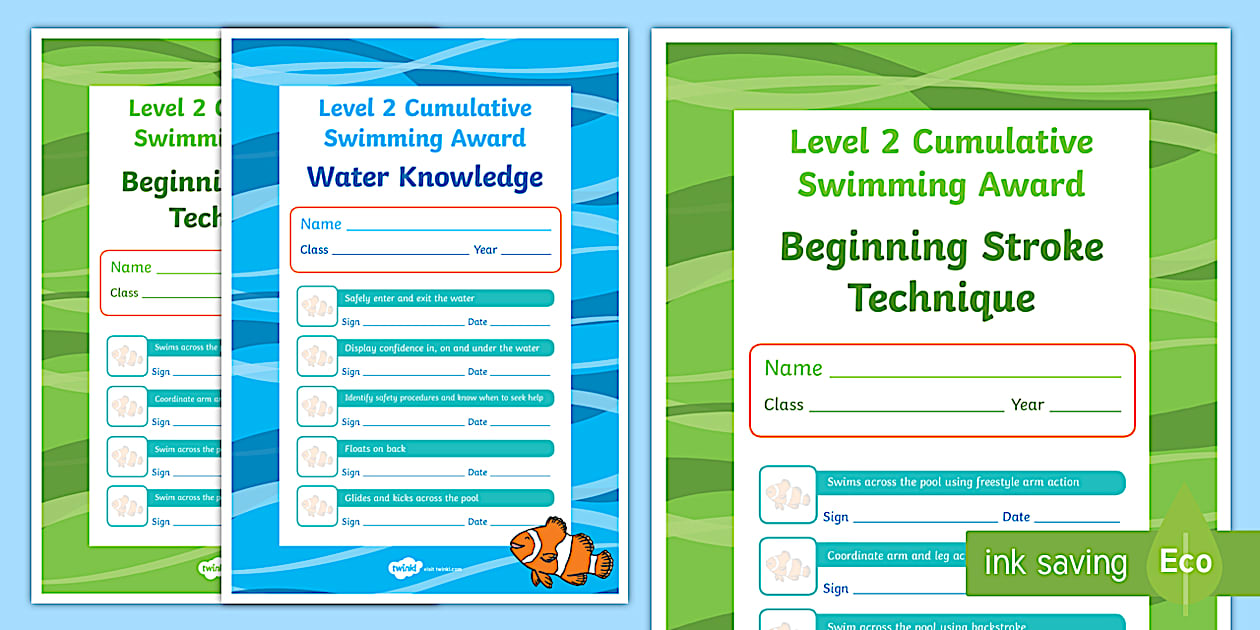 Level 2 Cumulative Swimming Certificates (teacher made)