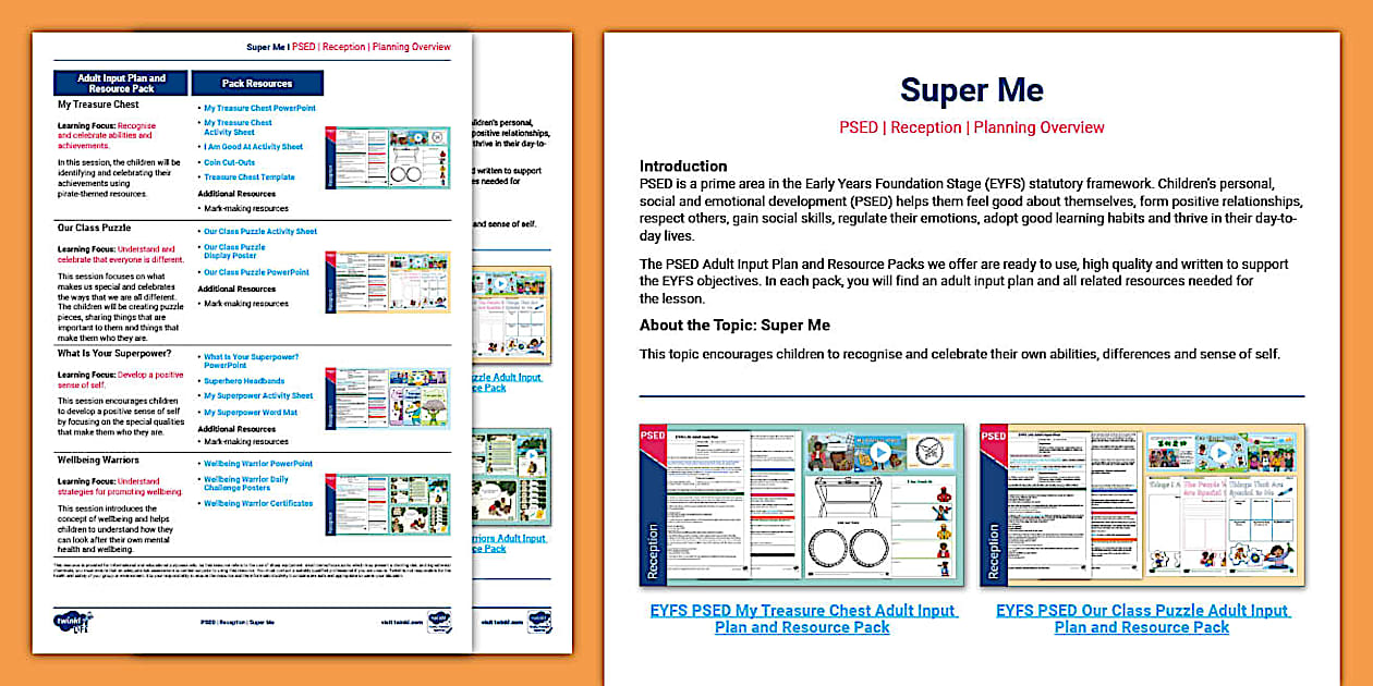 PSED Super Me Reception Planning Overview - Twinkl