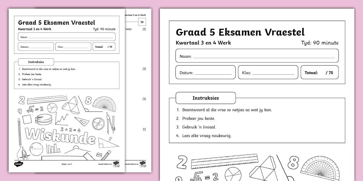 Graad 5 Wiskunde Eksamen: Vraestel 1 Kwartaal 4