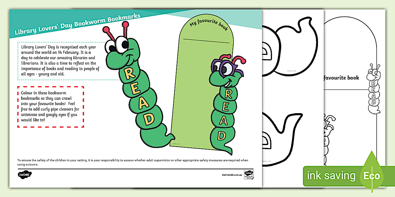 Library Lovers' Day Bookworm Bookmarks (teacher made)