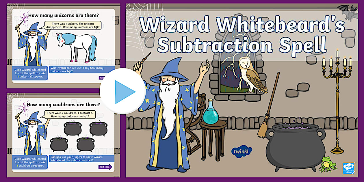Wizard Whitebeard's Subtraction Spell PowerPoint - Twinkl