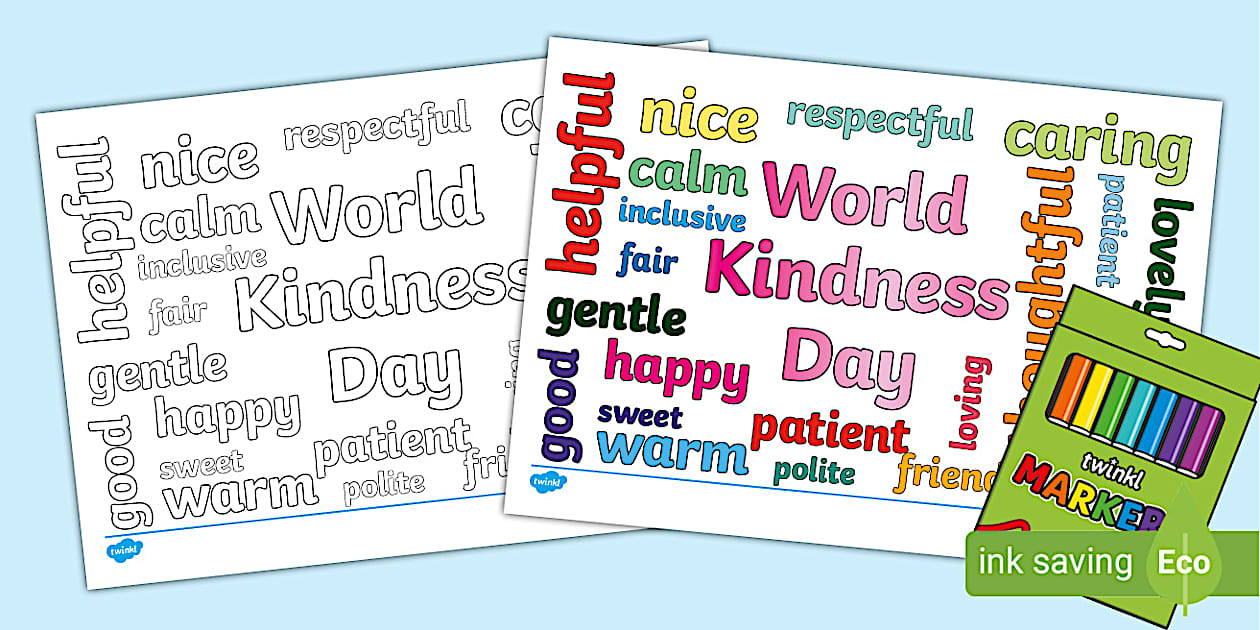 World Kindness Day Word Cloud Colouring Sheet