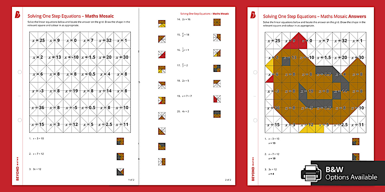 👉 Solving One Step Equations – Maths Mosaic - Twinkl